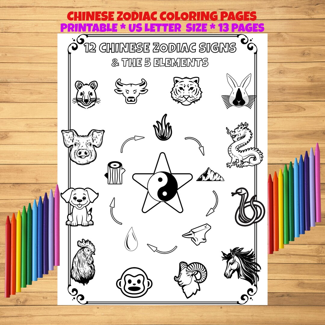 Simple Chinese Zodiac Coloring Printable Pages With 12 Cute Animals in ...
