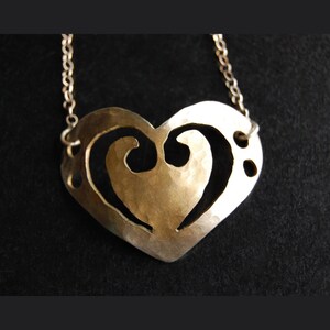 Bass Clef Heart Pendant, Valentines Day, Music Necklace, Domed Silver ...