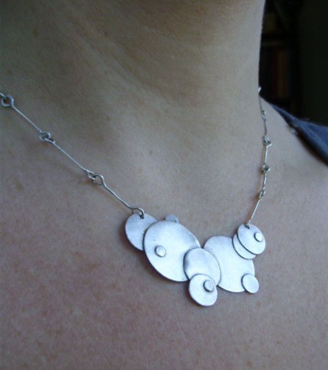 Hydrophilic Silver Necklace, Bubble Necklace, Circles Necklace, Artisan ...