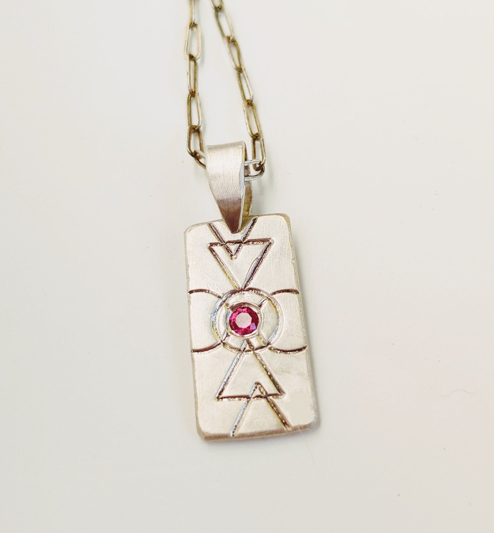 Ruby Geometric Pendant, Sacred Geometry Jewelry, Artisan, OOAK, Silver ...