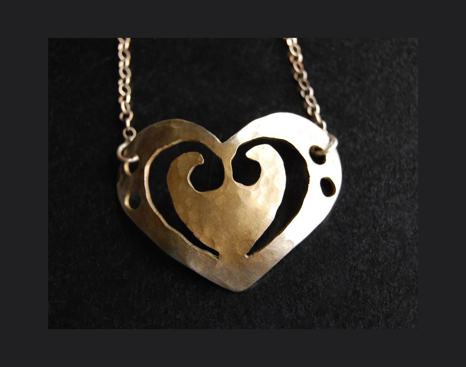 Bass Clef Heart Pendant, Valentines Day, Music Necklace, Domed Silver ...
