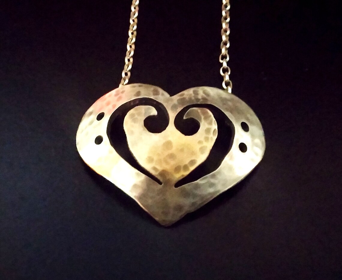 Bass Clef Heart Pendant, Valentines Day, Music Necklace, Domed Silver ...