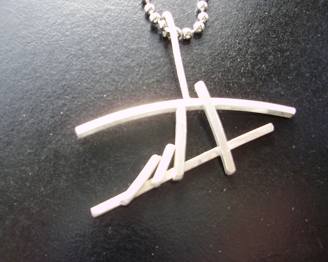 Falling Lines Pendant, Silver Geometric Necklace, Minimalist, Linear ...