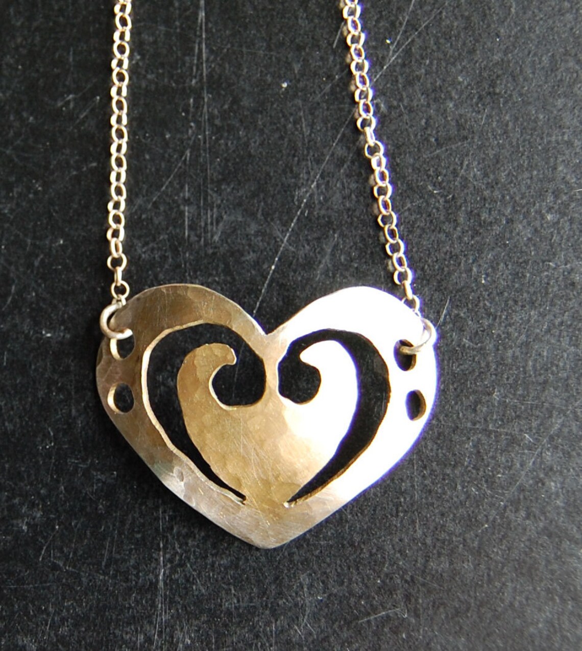 Bass Clef Heart Pendant, Valentines Day, Music Necklace, Domed Silver ...