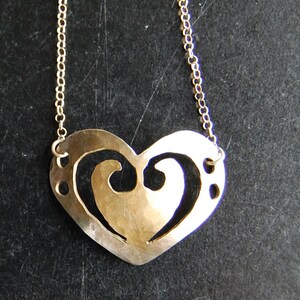 Bass Clef Heart Pendant, Valentines Day, Music Necklace, Domed Silver ...