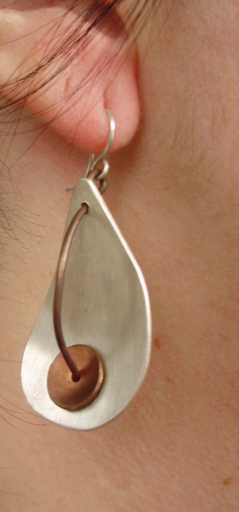 Petal and Copper Disk Earrings, Mixed Metal Earrings, Flower Petal ...