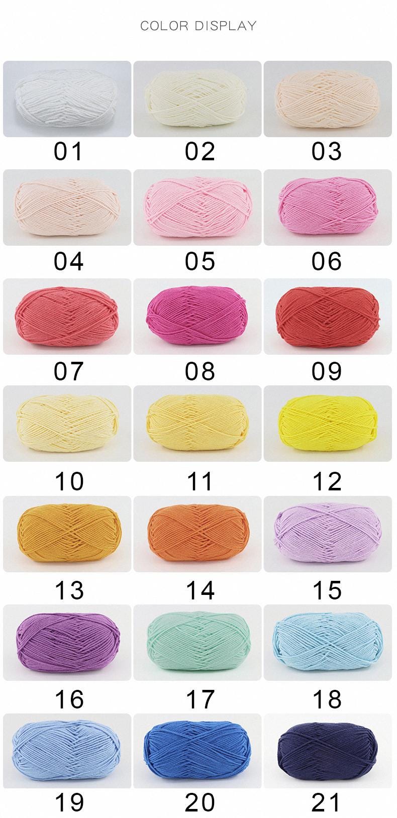 54 Colors 4 Ply Soft Yarn, Cotton Yarn, Amigurumi Yarns, Sport Cotton ...