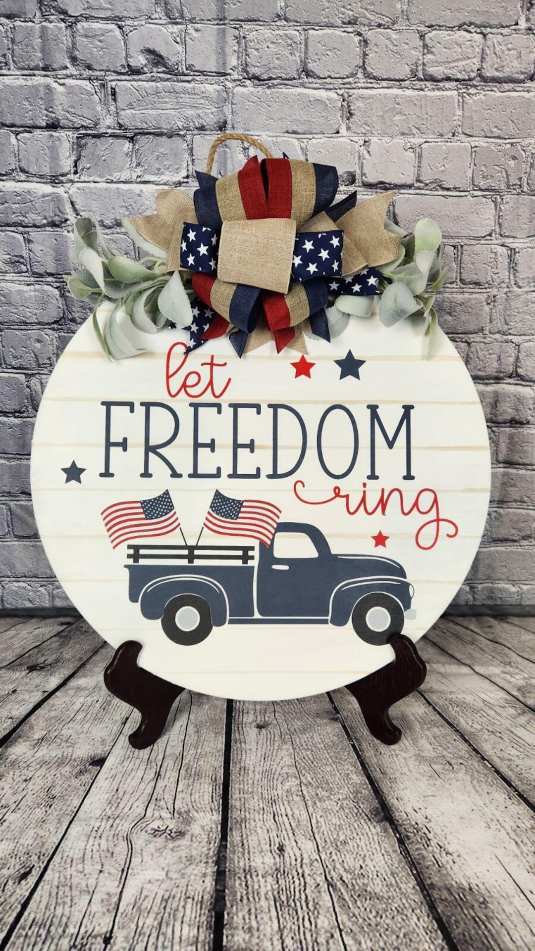 Let Freedom Ring, Front Door Round Sign, Wood Door Decor, Sign Gift ...