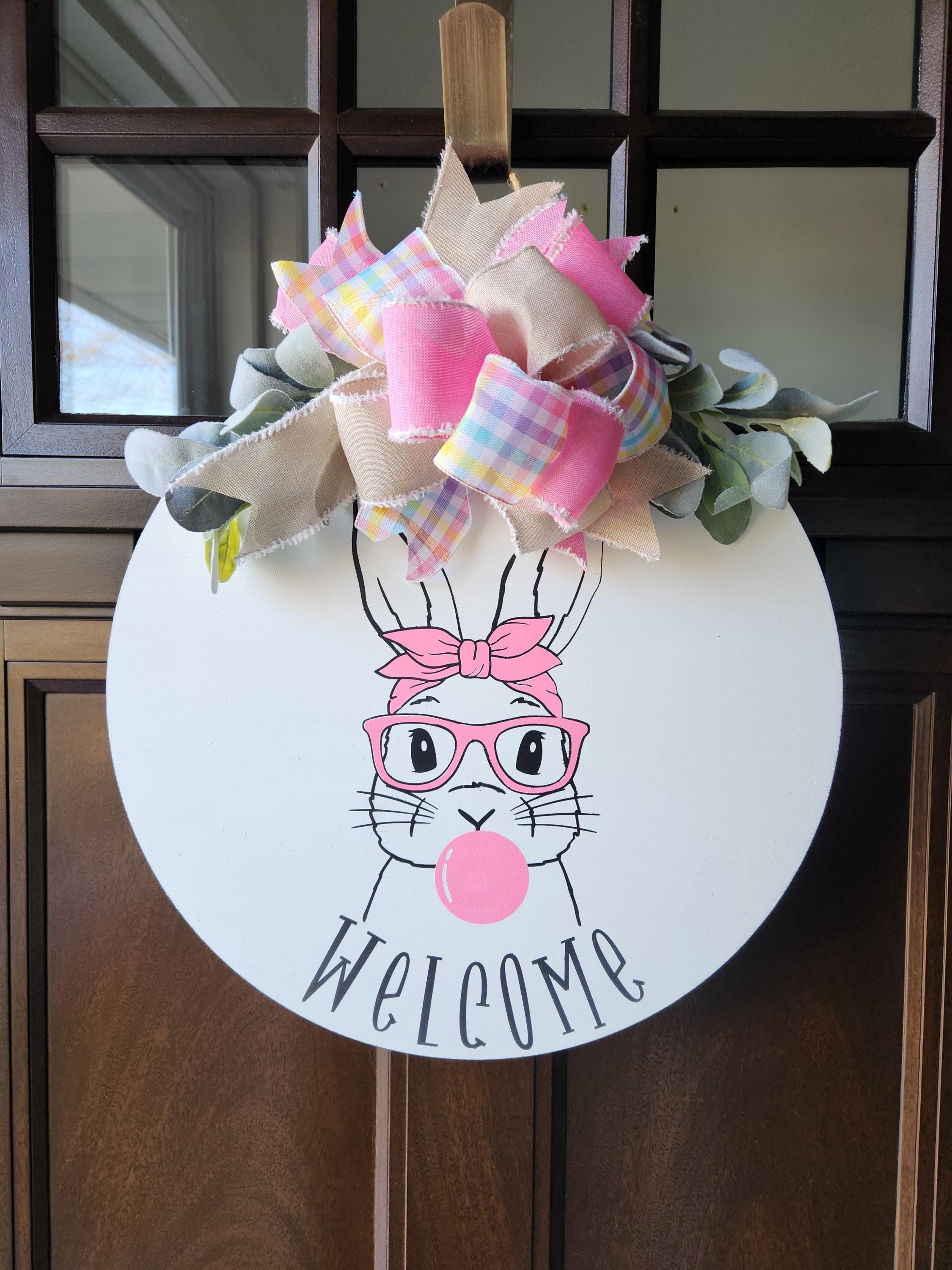 Welcome Bunny, Front Door Round Sign, Cute Easter Sign, Bunny Rabbit ...