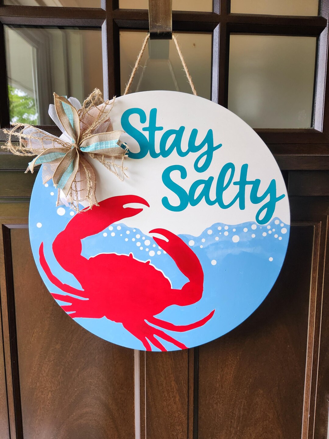 Stay Salty, Front Door Round Sign, Wood Door Decor, Sign Gift, Beach ...
