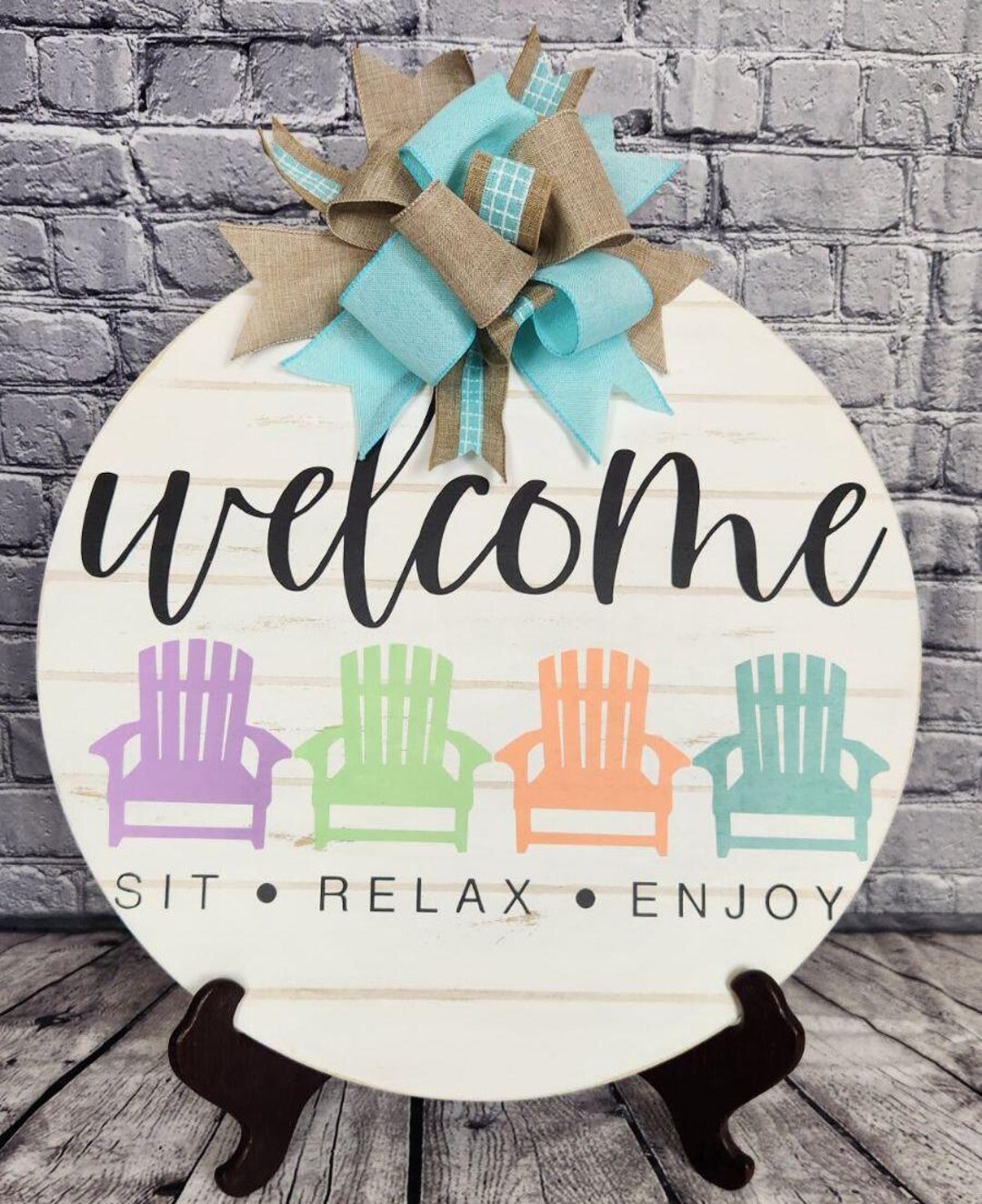 Welcome Summer-sit, Relax, Enjoy, Front Door Round Sign, Wood Door ...