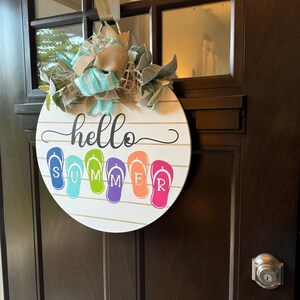 Hello Summer Flip Flop Door Round: Hand-painted Wood Welcome Sign - Etsy
