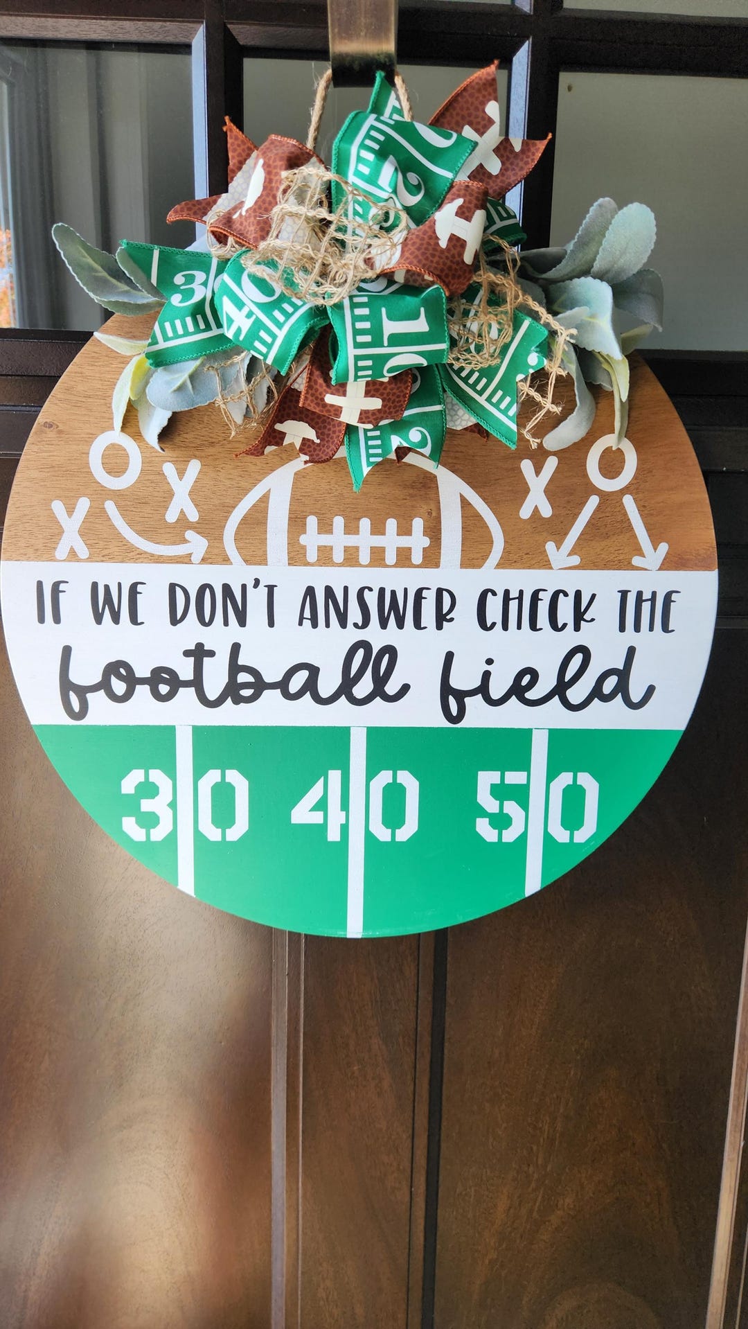 Football, Front Door Round Sign, Wood Door Decor, Sign Gift, Check ...