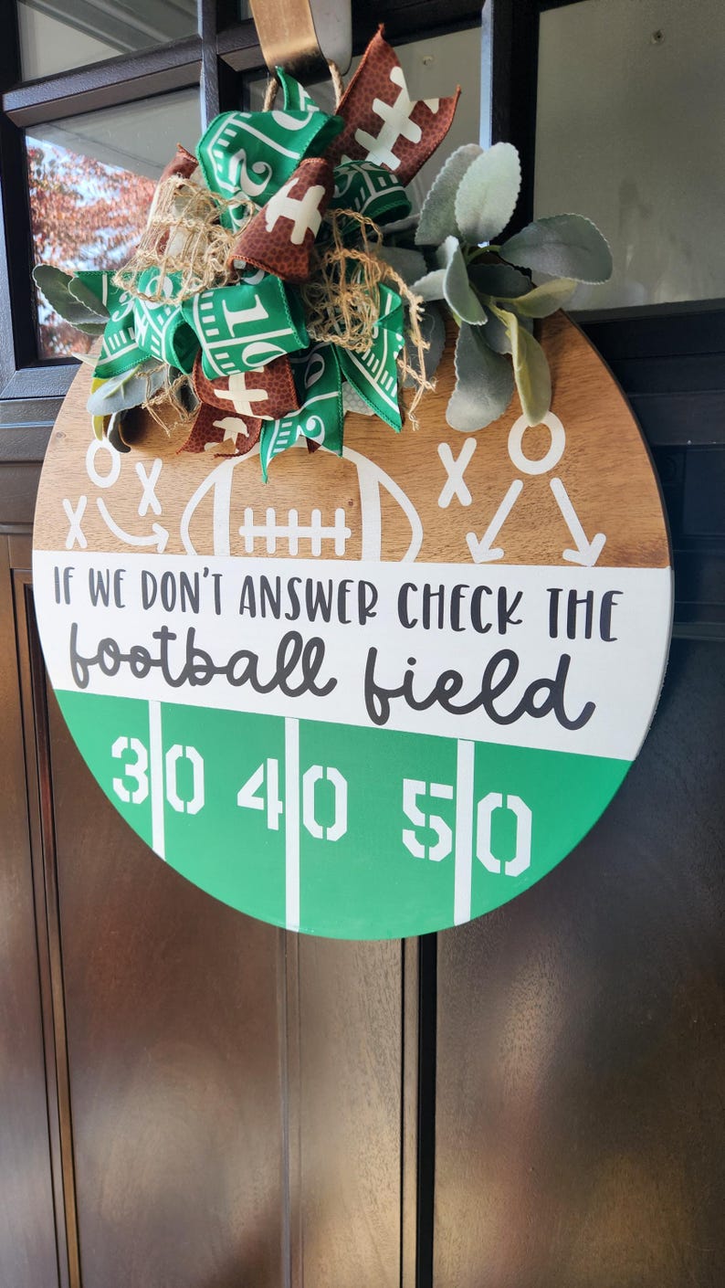 Football, Front Door Round Sign, Wood Door Decor, Sign Gift, Check ...