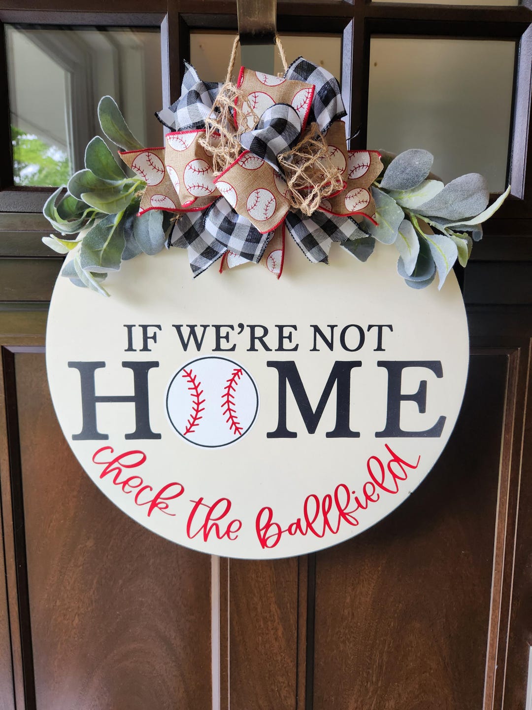 Check the Ball Field Sign, Front Door Round Sign, Wood Door Decor, Sign ...