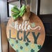 Hello Lucky | Front Door Round Sign | Wood Door Decor | Sign Gift | St ...
