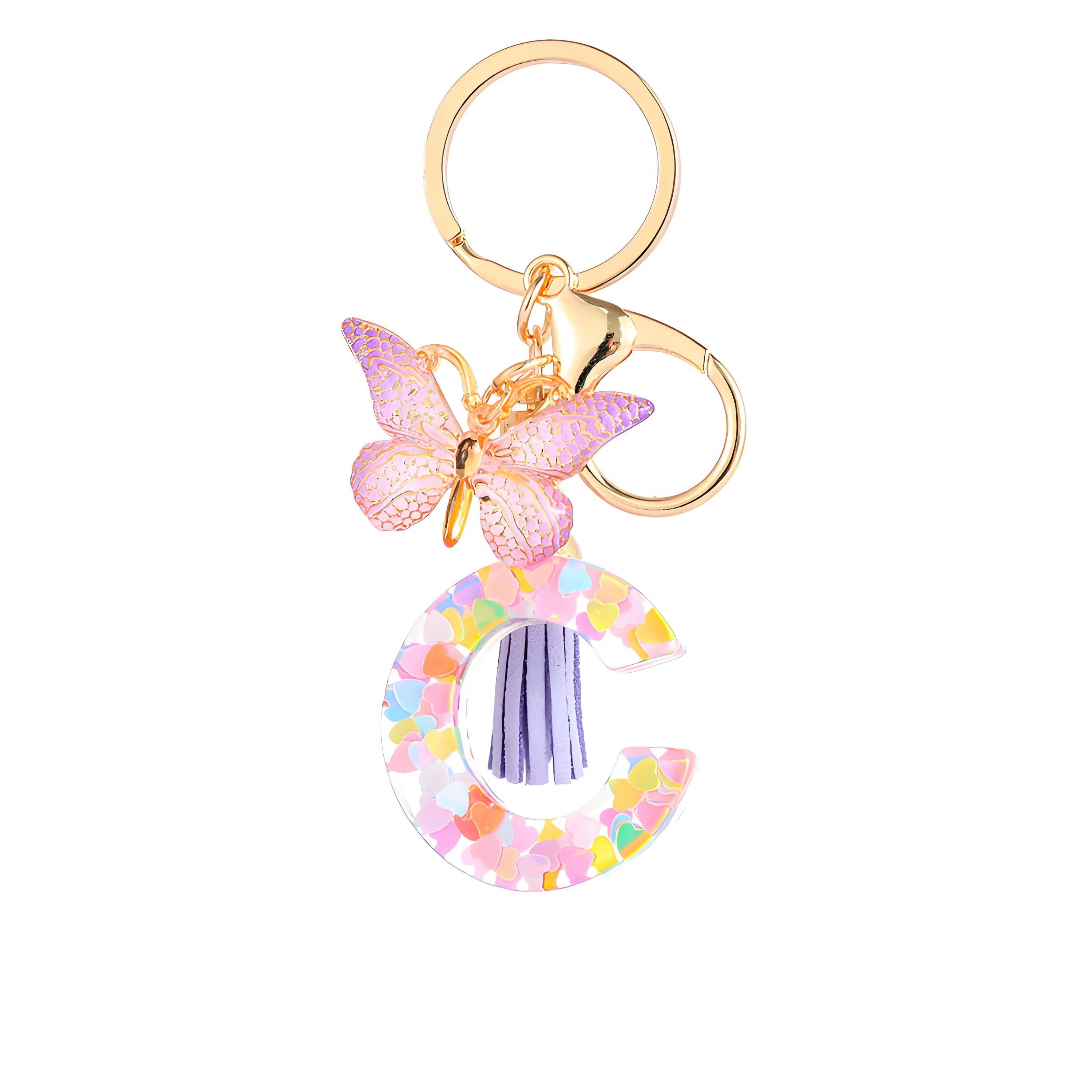 Light Purple Sequin Fringe Resin Key Chain 26 Letter Pendant Gift for ...
