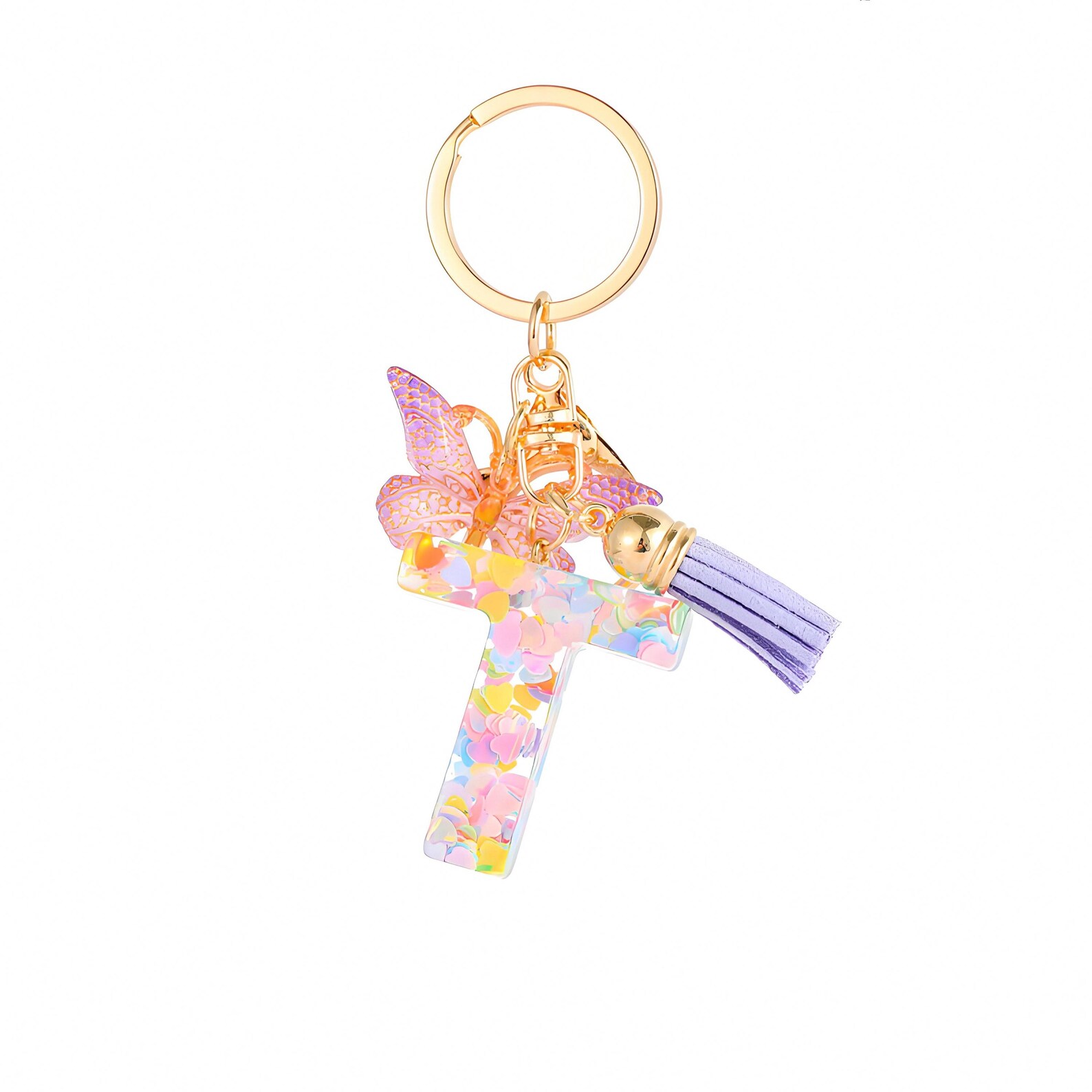 Light Purple Sequin Fringe Resin Key Chain 26 Letter Pendant Gift for ...