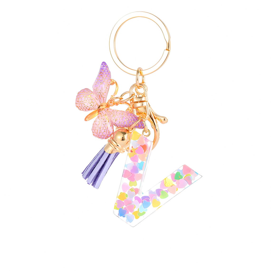 Light Purple Sequin Fringe Resin Key Chain 26 Letter Pendant Gift for ...