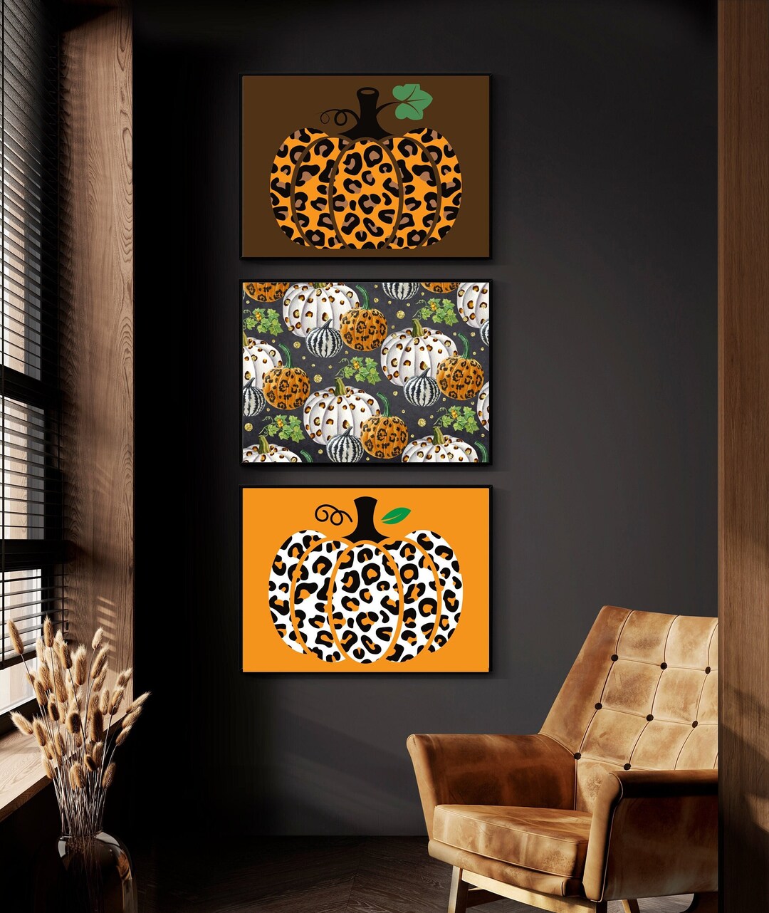 Leopard Pumpkins Wall Art, Digital Downloads, 3 Pumpkin Prints, Fall ...