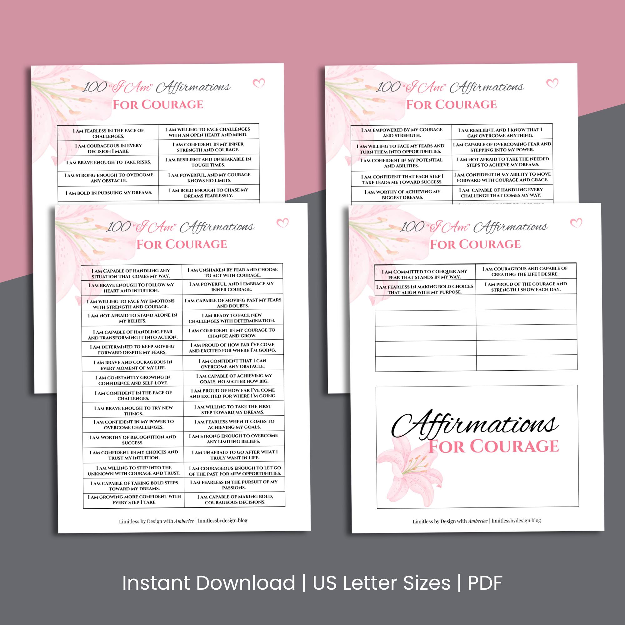 100 Printable Courage Affirmations | Daily Confidence Boost & Bravery ...