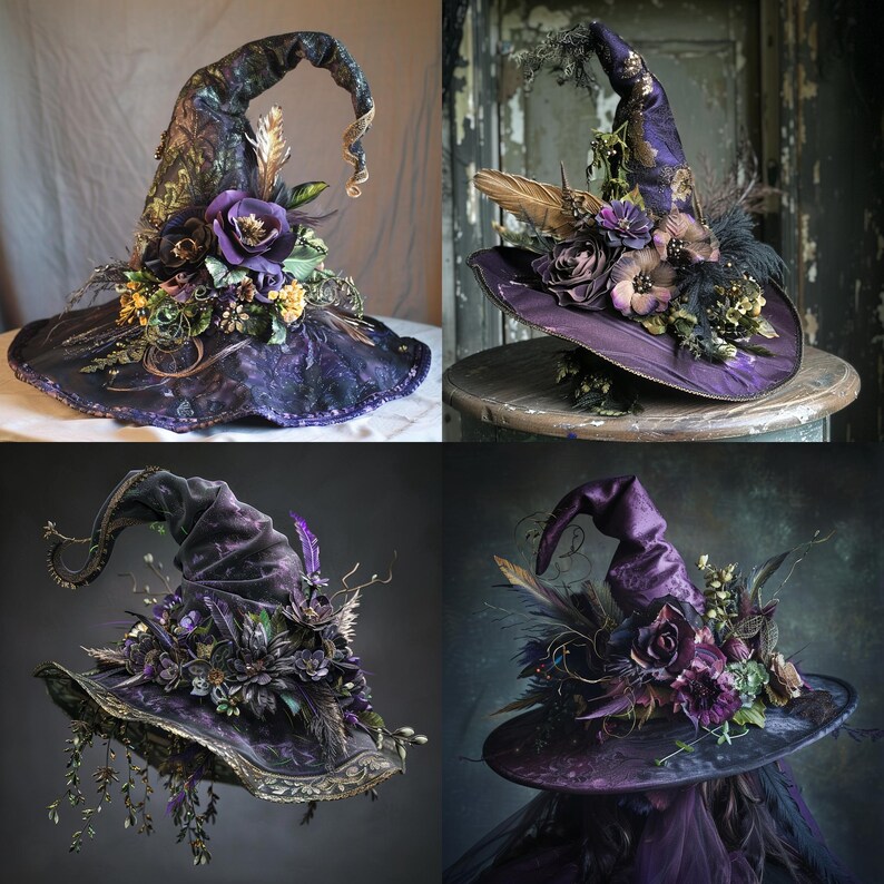 24 Witch Hat Clipart, Purple Witch Hat, Gothic Clipart, Wiccan Clipart, Commercial Use, Instant ...