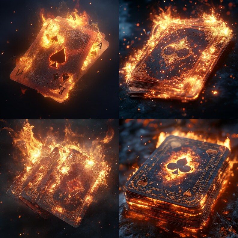 24 Fiery Playing Cards Clipart, Digital Playing Cards Art, Gothic ...