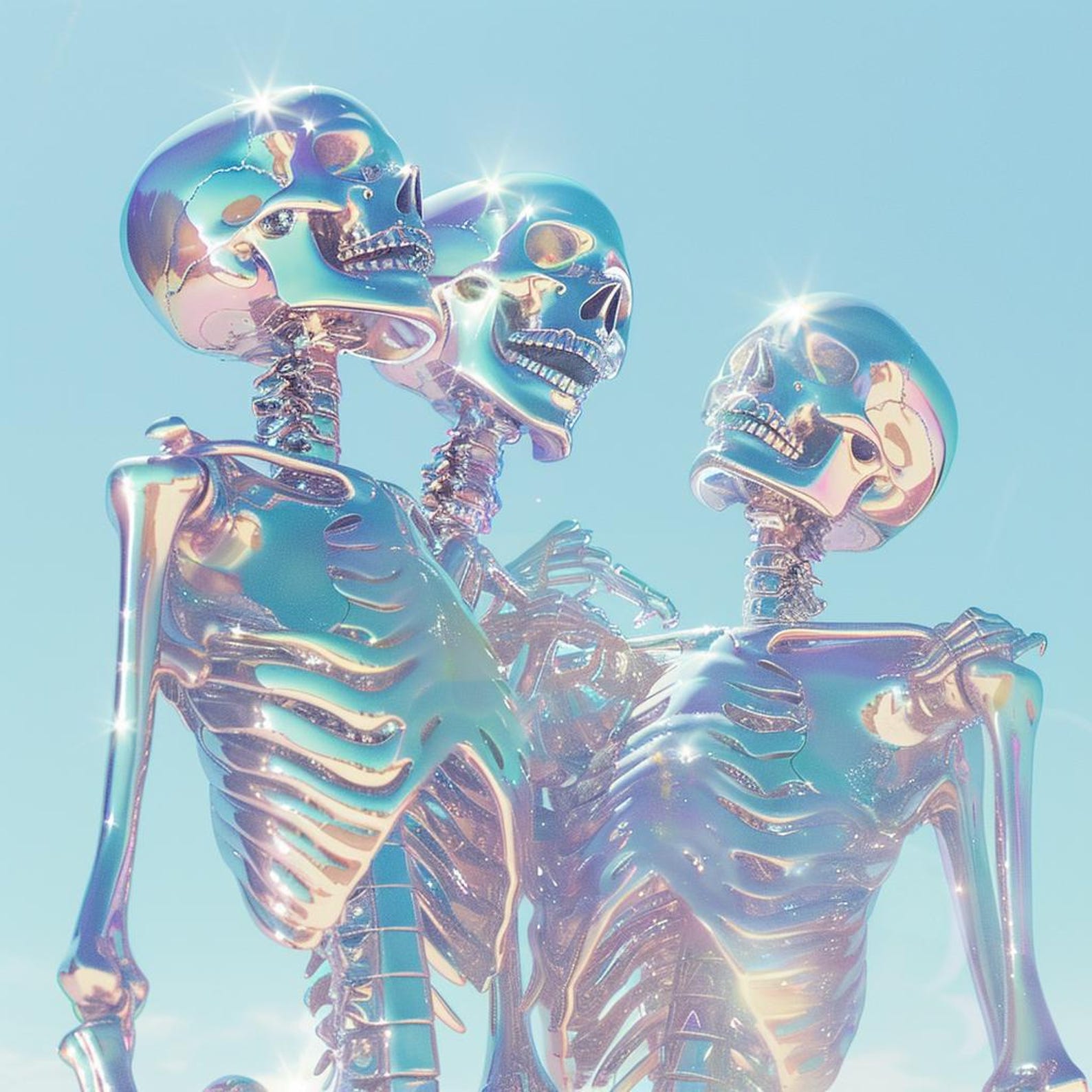 24 Shiny Skeleton Trio Clipart, Metallic Skeleton Digital Art, Gothic ...