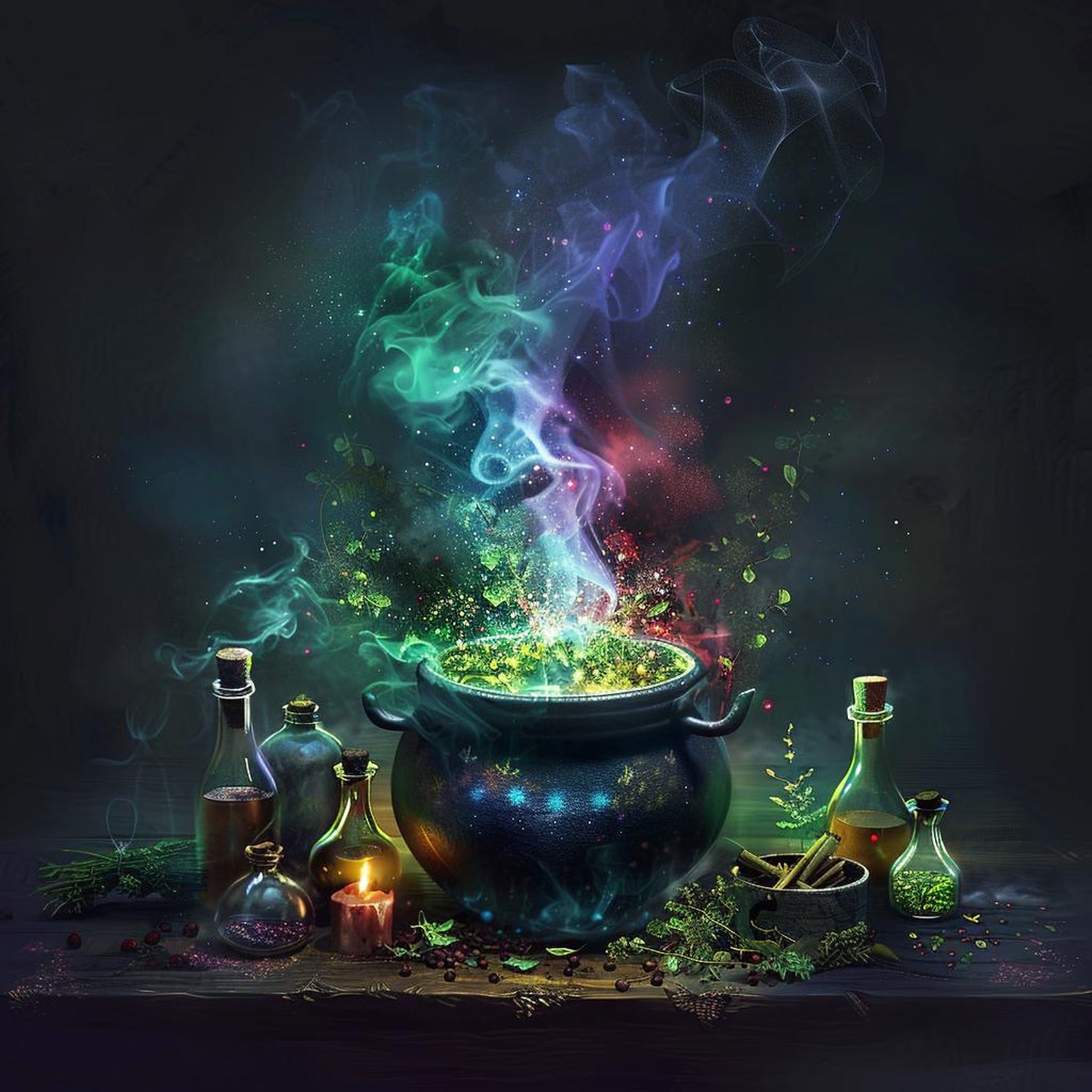 48 Magic Potion Cauldron Clipart, Fantasy Witchcraft Art, Colourful ...