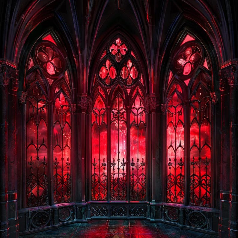 24 Gothic Cathedral Clipart, Red Arched Windows Digital Background ...