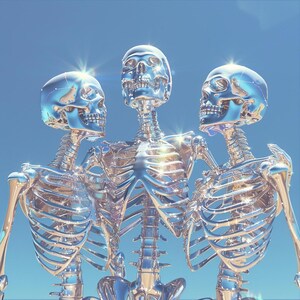 24 Shiny Skeleton Trio Clipart, Metallic Skeleton Digital Art, Gothic ...