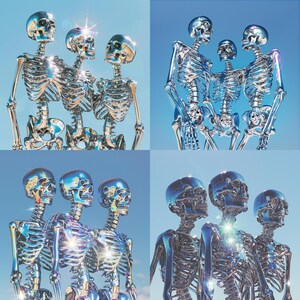 24 Shiny Skeleton Trio Clipart, Metallic Skeleton Digital Art, Gothic ...