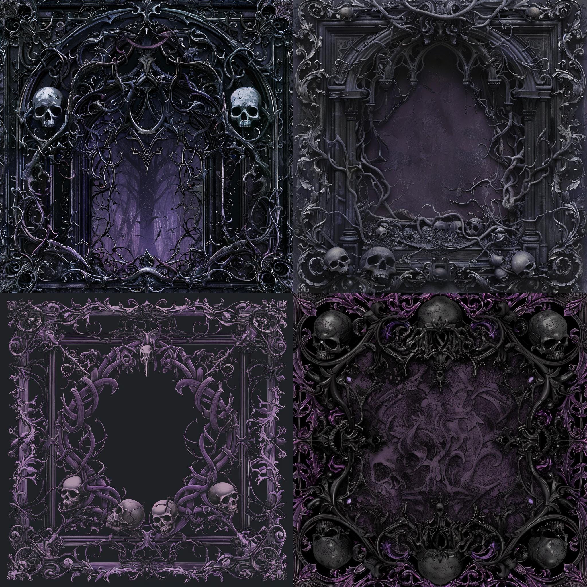 24 Gothic Skull Floral Frame Clipart, Dark Ornate Border Design, Gothic ...