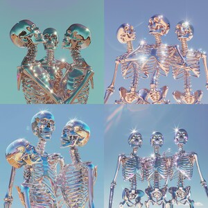 24 Shiny Skeleton Trio Clipart, Metallic Skeleton Digital Art, Gothic ...