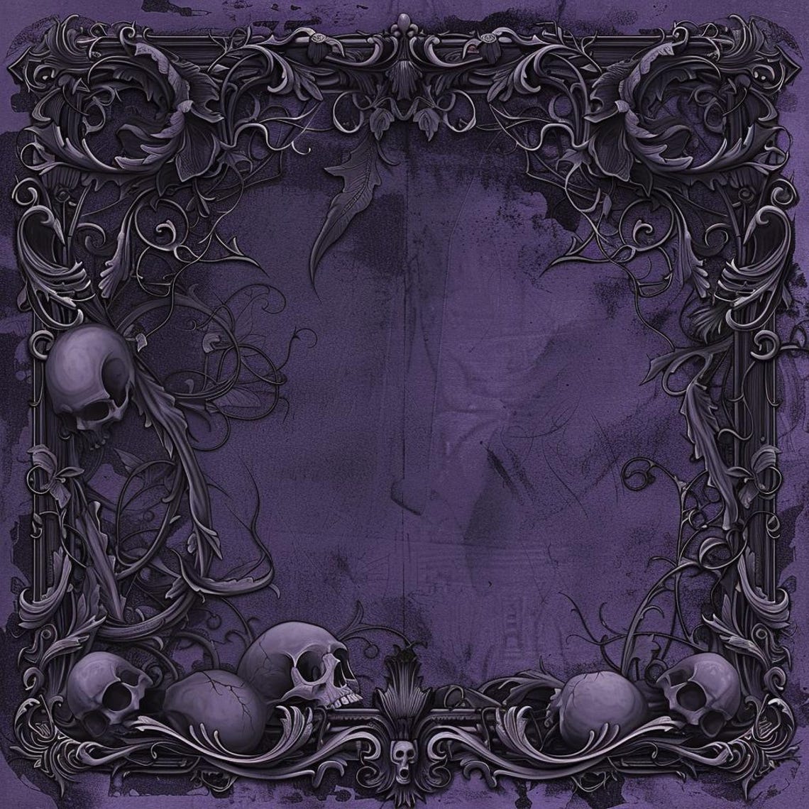 24 Gothic Skull Floral Frame Clipart, Dark Ornate Border Design, Gothic ...