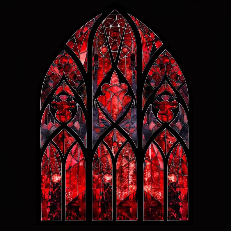 24 Gothic Cathedral Clipart, Red Arched Windows Digital Background ...