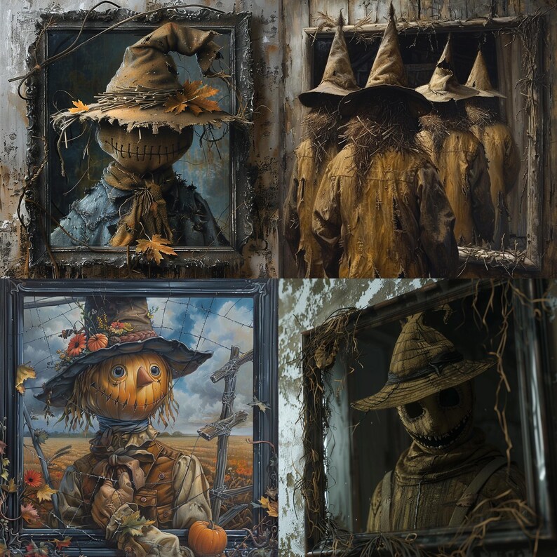 24 Autumn Scarecrow Clipart, Vintage Halloween Illustration, Farmhouse ...