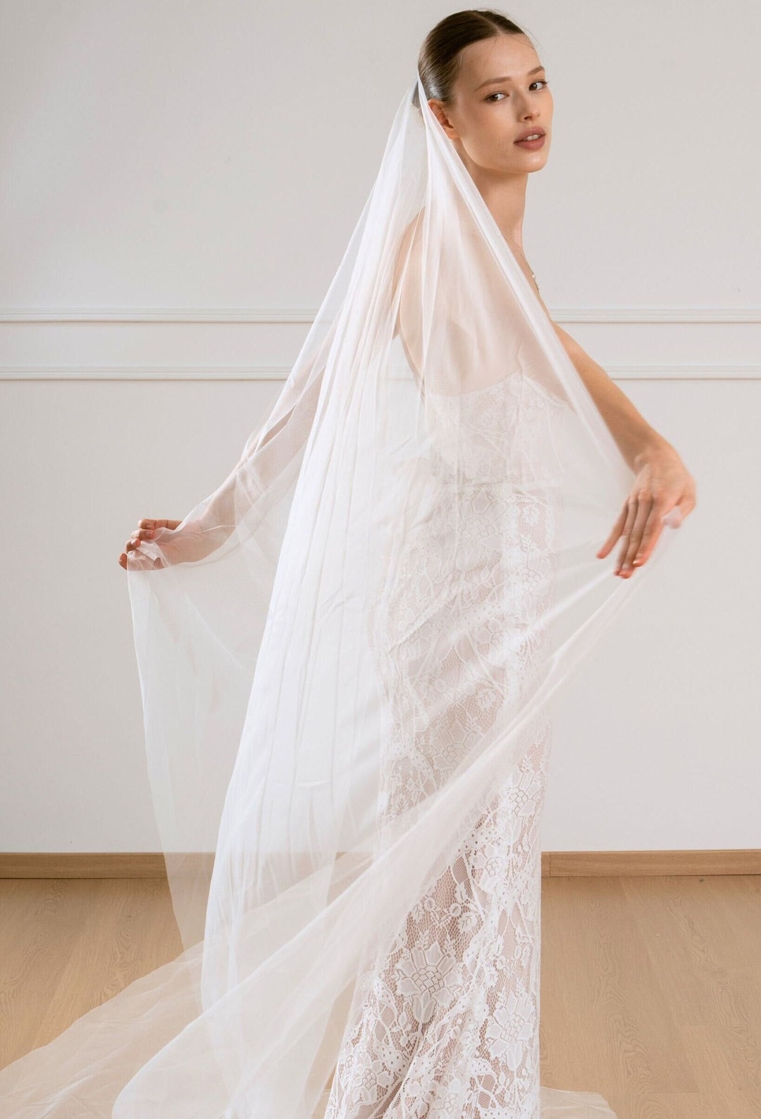 Simple Wedding Veil With Cut Edge, Sheer Bridal Veil Raw Edge, Ivory ...