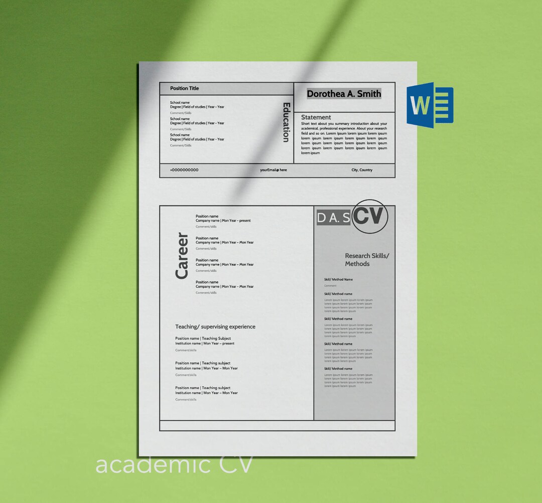 Academic Resume Template | Academic CV | Researcher CV | Phd | Research ...