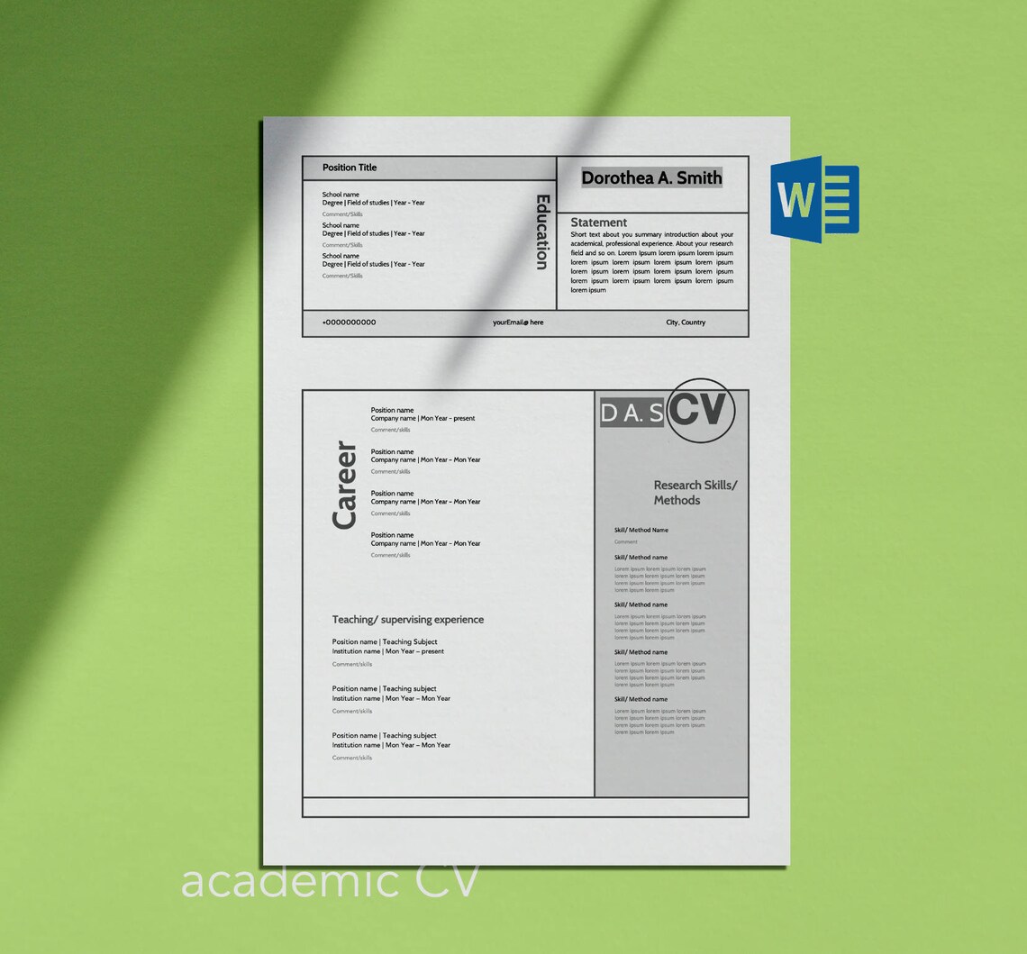 Academic Resume Template | Academic CV | Researcher CV | Phd | Research ...