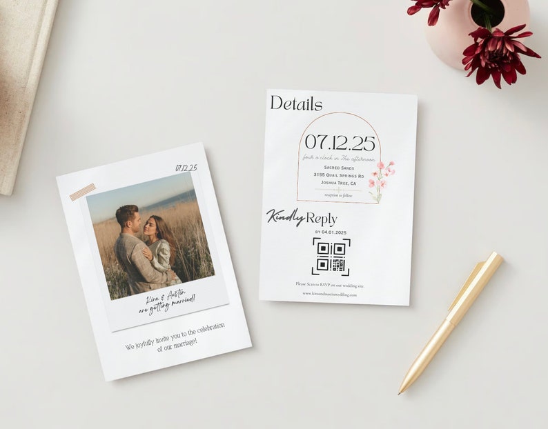 Polaroid-inspired Wedding Invitations - Customizable Vintage Photo ...