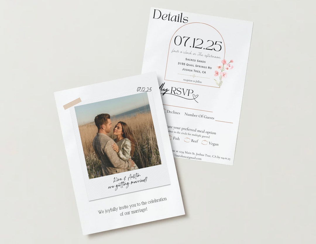 Polaroid-inspired Wedding Invitations - Customizable Vintage Photo ...