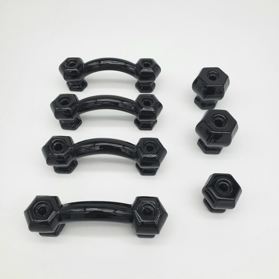 Set of Black Glass Hexagonal Drawer Pulls and Knobs - Etsy Australia