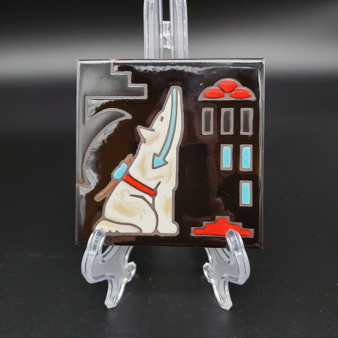 Vintage Cleo Teissedre Howling Wolf Hand Painted Ceramic Tile - Etsy