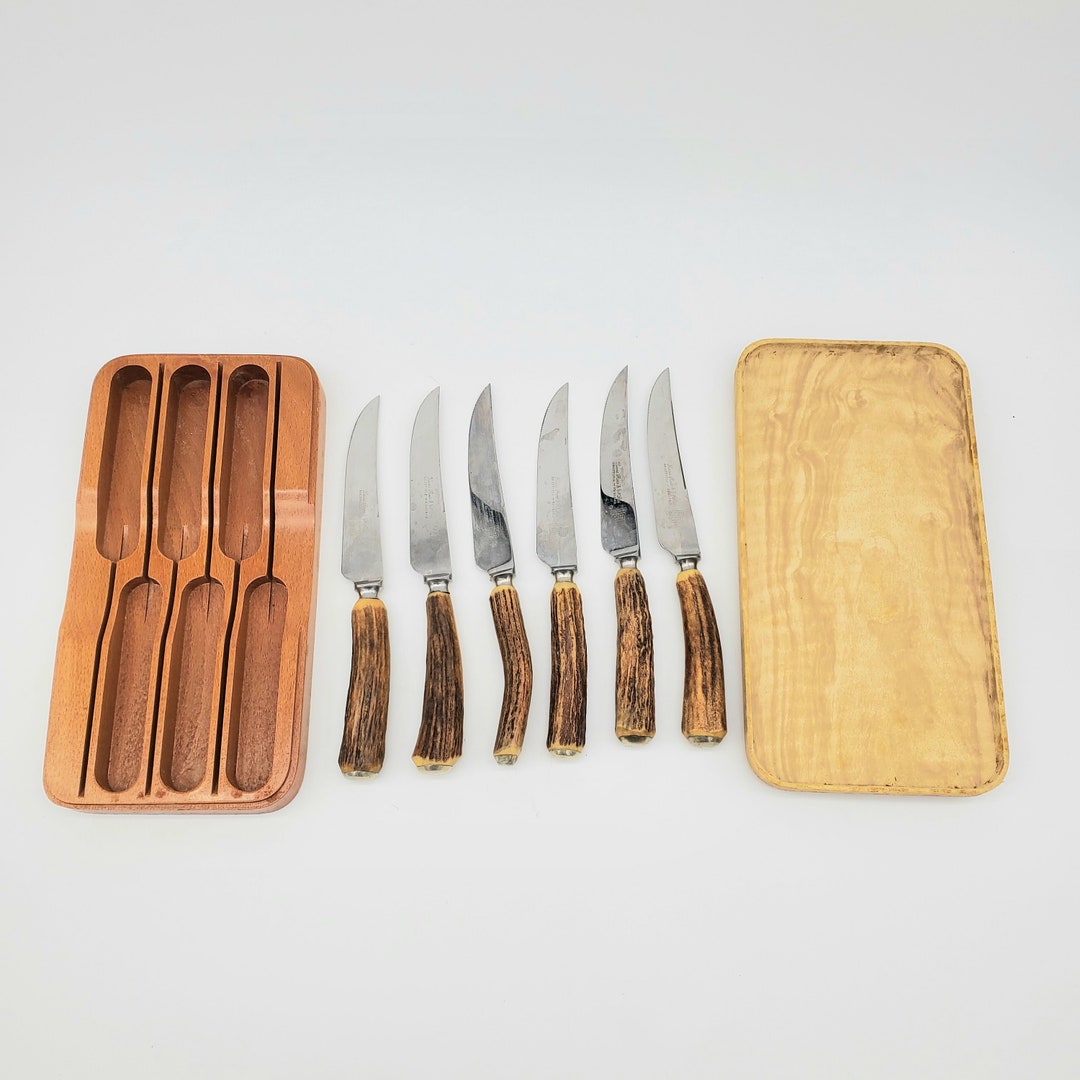 Lewis Rose & Co. Vintage Staghorn Steak Knife Set - Etsy