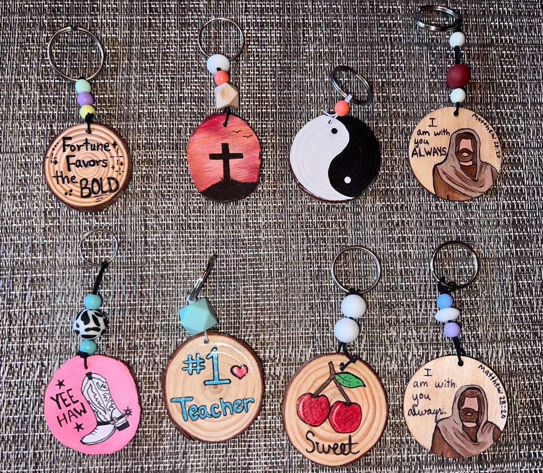 Hand Painted Wooden Keychains - Etsy