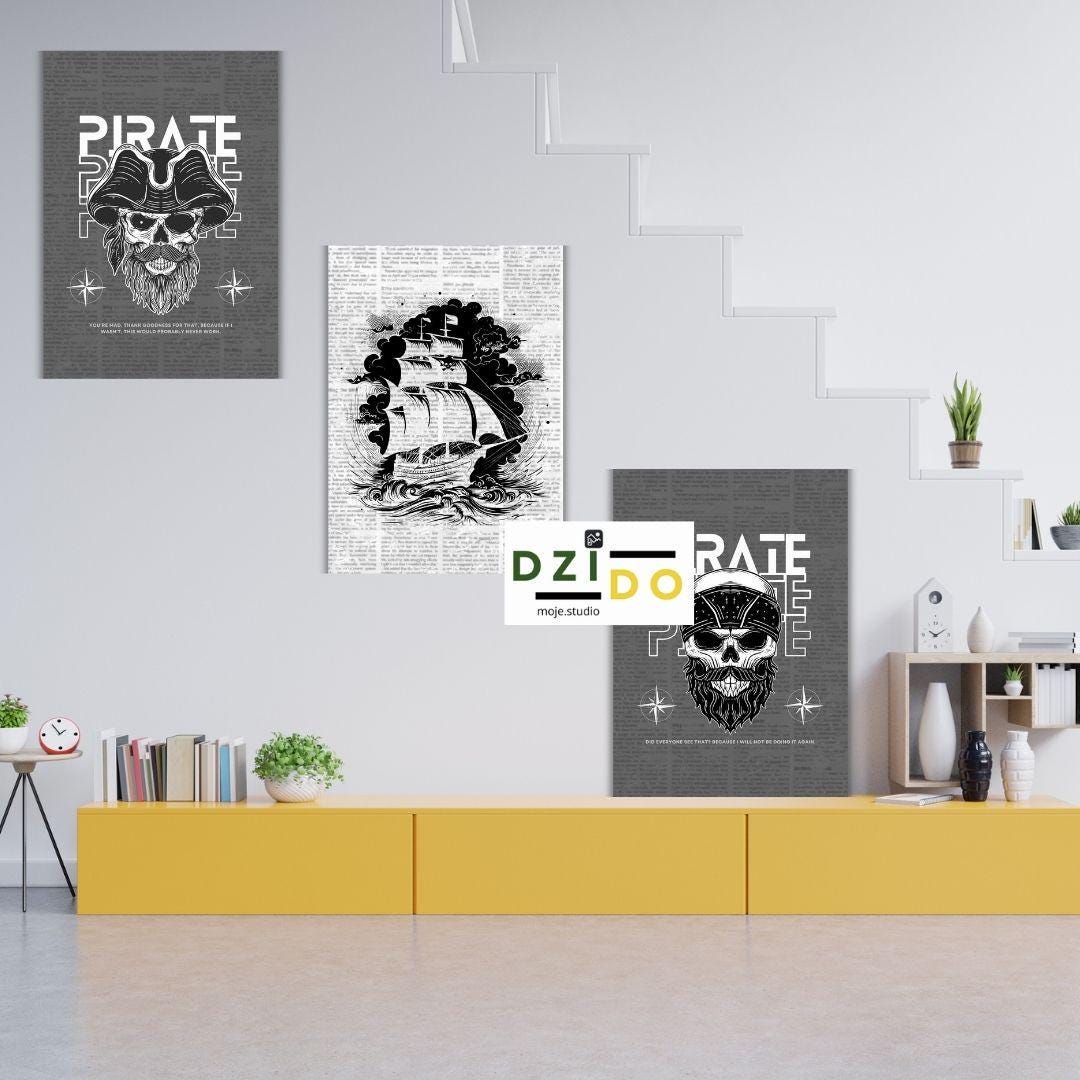 Set of 3, Pirate, Ship, Pirate Artwork, Skeleton Skulls, Pirate ...
