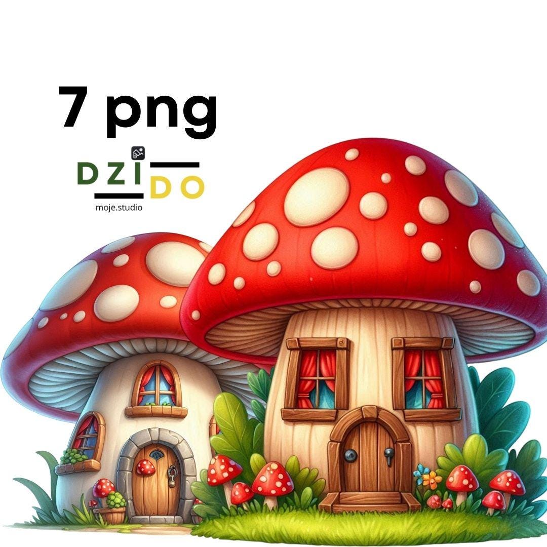 Set of 7, Mushroom Houses Clipart, Fairy Mushroom House Clipart Png ...