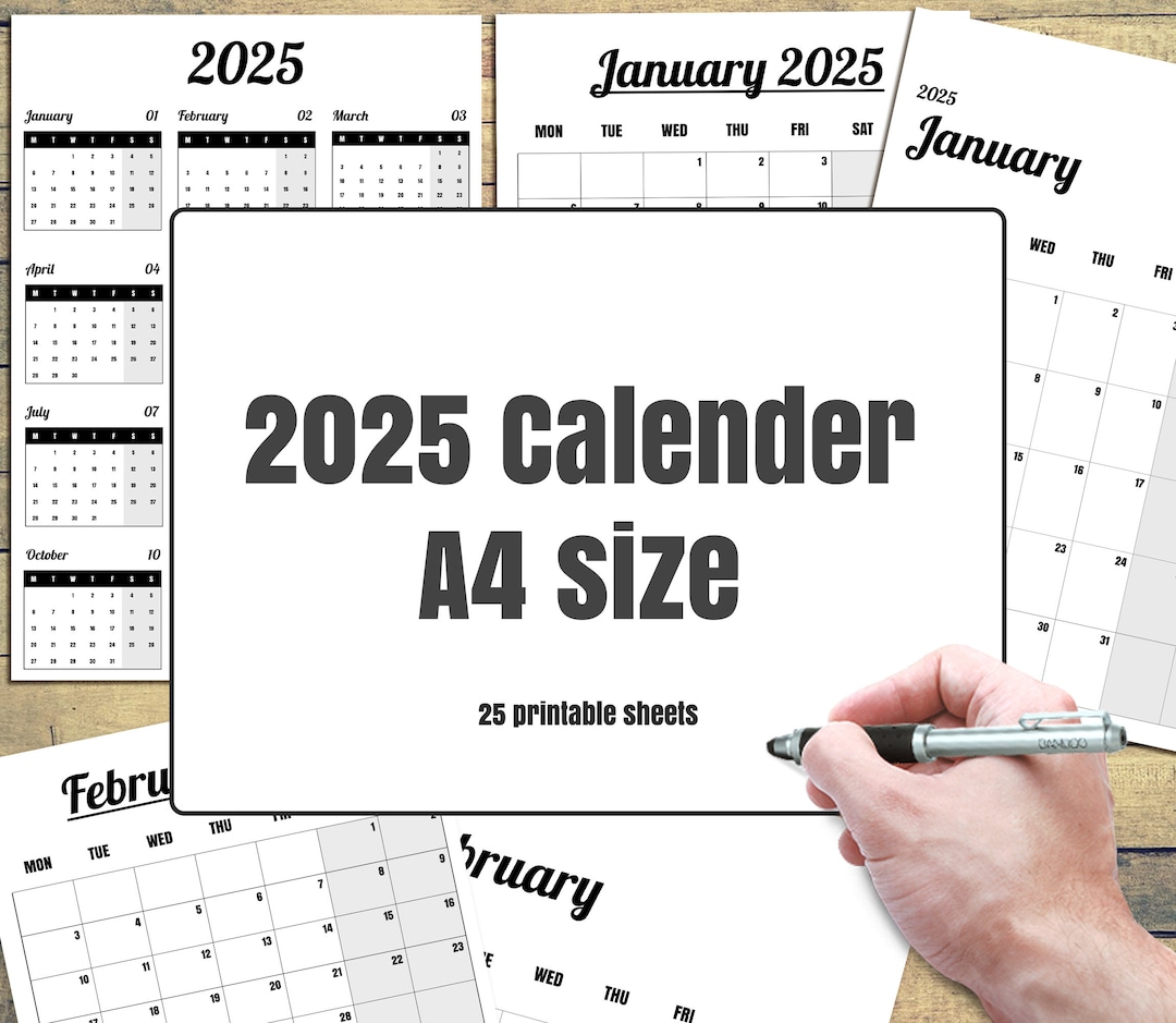 A4, 2025 Printable Dated Planner, Download PDF, Calender Grey ...