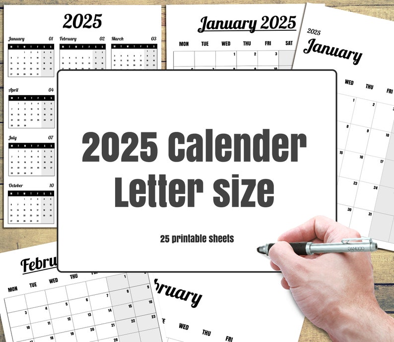 Letter, 2025 Printable Dated Planner, Download PDF, Calender Grey ...